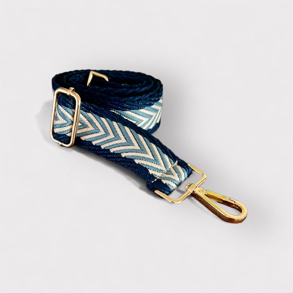 Webbing Shoulder Strap NEW Navy/Light Blue Herringbone /Gold Hardware ...